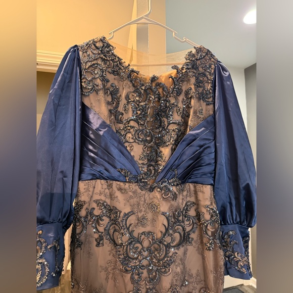 Dresses | Elegant Blue And Gray Embroidered Dress | Poshmark